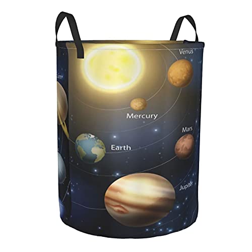 Laundry Basket,Realistic Of Solar System Sun Planets Orbit Astronomy Outer Space,Large Canvas Fabric Lightweight Storage Basket/Toy Organizer/Dirty Clothes Collapsible Waterproof For College Dorms-Large