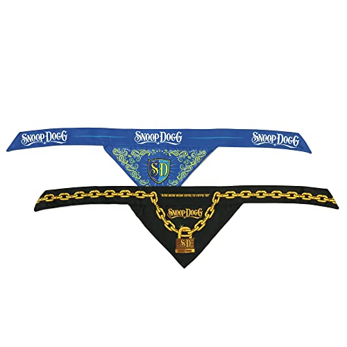 Snoop Doggie Doggs Deluxe Pet Bandana Set of 2, Adjustable Ties - Halftime/Off The Chain, Small