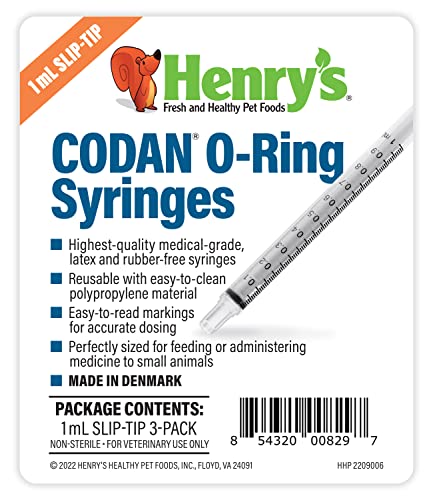 Henry's Healthy Pets CODAN Slip-Tip O-Ring Syringes, 1 mL (3 Pack)