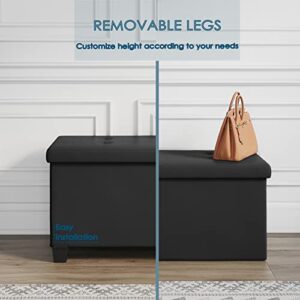 Storage Ottoman Bench with Storage Bins, 30-In Storage Bench for Bedroom End of Bed, Folding Foot Rest Ottoman with Storage for Living Room, Storage Chest Max 660lbs, Faux Leather Ottoman, Black