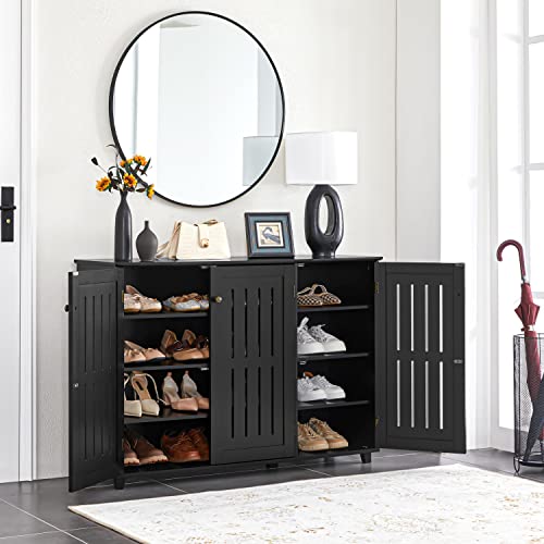 Yaheetech Free Standing Shoe Rack Adjustable Storage Organizer 4 Tier Shoe Rack Shelves Entryway Hallway Furniture for Bathroom Living Room Black