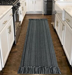 uphome washable hallway runner rug, 2' x 6' cotton reversible kitchen rug runner, black long laundry room rug, modern farmhouse woven carpet for bathroom entryway bedroom foyer