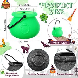 30 Pcs Halloween Candy Cauldron Kettles Mini Plastic Witches Cauldron Pot Cauldron Candy Bowl with Handle Black Green Candy Bucket for St. Patrick's Irish Themed Boys Girls Party Decorations Supplies