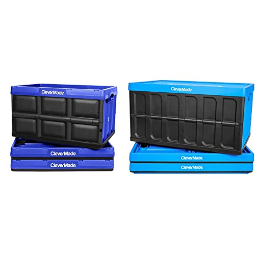 CleverMade 62L Collapsible Storage Bins - Durable Plastic Folding Utility Crates, Royal Blue, 3 Pack & CleverMade - 8034119-21843PK 62L Collapsible Storage Bins with Lids - 3 Pack, Neptune Blue