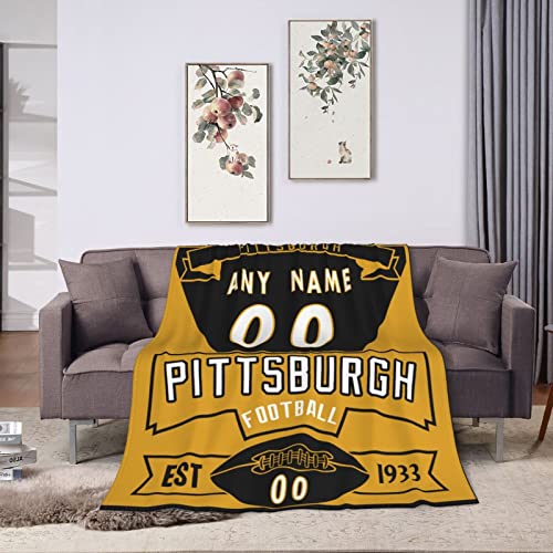 Custom Football City Blanket Personalized Fan Gift Throw Blanket Add Your Name & Number Decorative for Bedroom Living Room