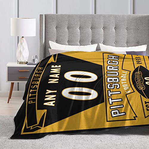 Custom Football City Blanket Personalized Fan Gift Throw Blanket Add Your Name & Number Decorative for Bedroom Living Room