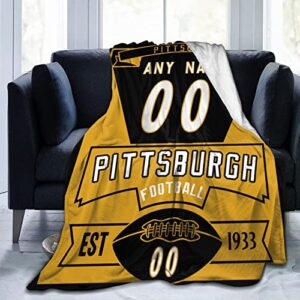 Custom Football City Blanket Personalized Fan Gift Throw Blanket Add Your Name & Number Decorative for Bedroom Living Room