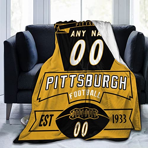 Custom Football City Blanket Personalized Fan Gift Throw Blanket Add Your Name & Number Decorative for Bedroom Living Room