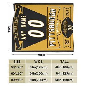 Custom Football City Blanket Personalized Fan Gift Throw Blanket Add Your Name & Number Decorative for Bedroom Living Room