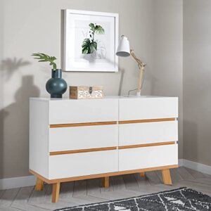 DHMAKER White Dresser, 6 Drawer Modern Double Dresser, Wide Chest of Drawers, Wooden Storage Cabinet for Bedroom, Entryway, Living Room, Hallway