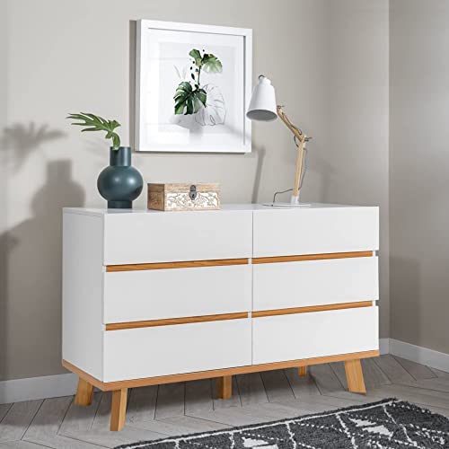 DHMAKER White Dresser, 6 Drawer Modern Double Dresser, Wide Chest of Drawers, Wooden Storage Cabinet for Bedroom, Entryway, Living Room, Hallway