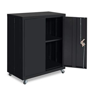 LUCYPAL Metal Storage Cabinet with Wheels, Lockable Metal Cabinet with 1 Adjustable Shelf Suit Home Office,Black