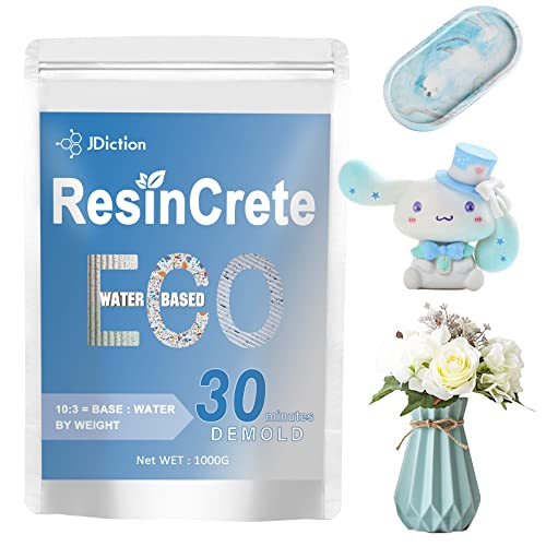 JDiction ResinCrete, 1000g Water Based Casting Resin for Beginners, 20-30Minutes Demold, Fast Curing Terrazzo Resin, Self Leveling, Easy Mix Casting and Coating Resin