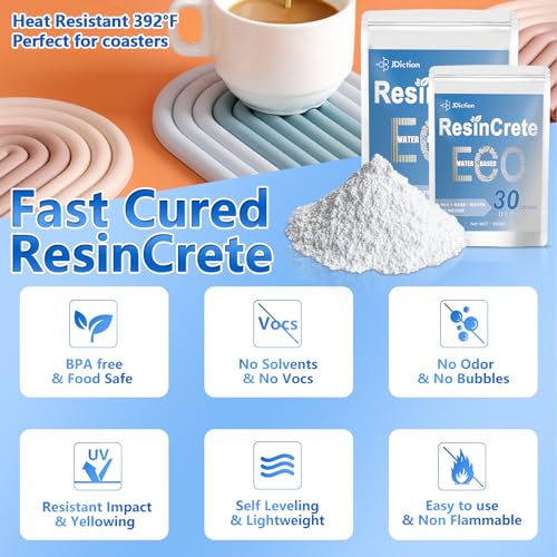 JDiction ResinCrete, 1000g Water Based Casting Resin for Beginners, 20-30Minutes Demold, Fast Curing Terrazzo Resin, Self Leveling, Easy Mix Casting and Coating Resin