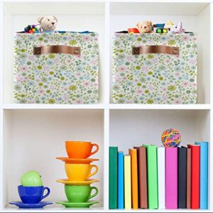 Kigai Large Storage Basket Pretty Small Flowers Square Foldable Canvas Laundry Baskets Bin Waterproof Inner Layer with Sturdy Handles for Kids Toy Nursery Blanket Clothes 2 Pack