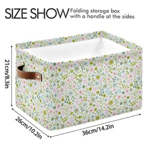 Kigai Large Storage Basket Pretty Small Flowers Square Foldable Canvas Laundry Baskets Bin Waterproof Inner Layer with Sturdy Handles for Kids Toy Nursery Blanket Clothes 2 Pack