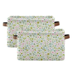 Kigai Large Storage Basket Pretty Small Flowers Square Foldable Canvas Laundry Baskets Bin Waterproof Inner Layer with Sturdy Handles for Kids Toy Nursery Blanket Clothes 2 Pack