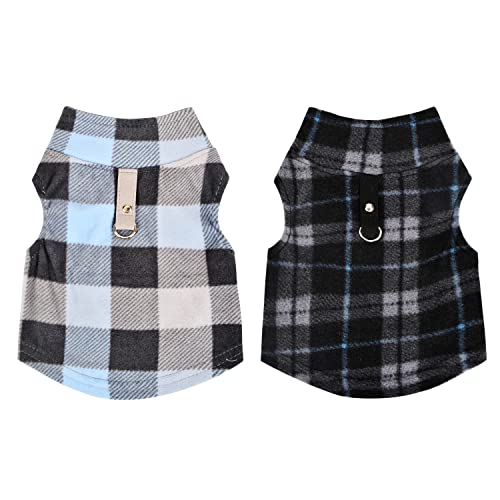 Dog Clothes for Small Dogs Winter Puppy Sweater Cold Weather Dog Coat Fleece Warm Pet Shirt with D-Ring Plaid Doggy Jacket Vest Cute Cats Outfits Apparel (XX-Small, Black+Grey)