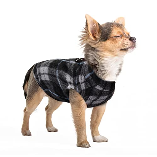 Dog Clothes for Small Dogs Winter Puppy Sweater Cold Weather Dog Coat Fleece Warm Pet Shirt with D-Ring Plaid Doggy Jacket Vest Cute Cats Outfits Apparel (XX-Small, Black+Grey)