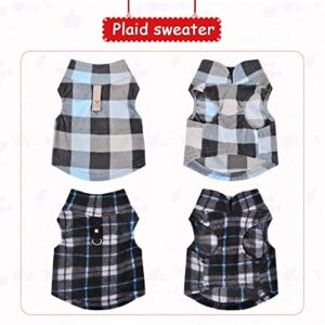 Dog Clothes for Small Dogs Winter Puppy Sweater Cold Weather Dog Coat Fleece Warm Pet Shirt with D-Ring Plaid Doggy Jacket Vest Cute Cats Outfits Apparel (XX-Small, Black+Grey)