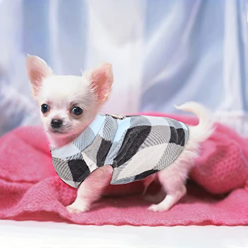 Dog Clothes for Small Dogs Winter Puppy Sweater Cold Weather Dog Coat Fleece Warm Pet Shirt with D-Ring Plaid Doggy Jacket Vest Cute Cats Outfits Apparel (XX-Small, Black+Grey)