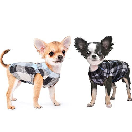 Dog Clothes for Small Dogs Winter Puppy Sweater Cold Weather Dog Coat Fleece Warm Pet Shirt with D-Ring Plaid Doggy Jacket Vest Cute Cats Outfits Apparel (XX-Small, Black+Grey)