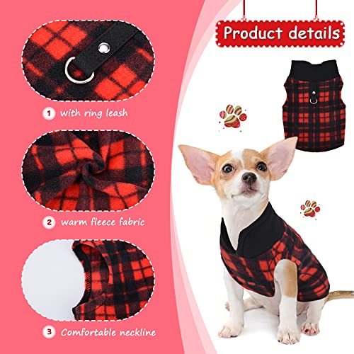 Dog Clothes for Small Dogs Winter Puppy Sweater Cold Weather Dog Coat Fleece Warm Pet Shirt with D-Ring Plaid Doggy Jacket Vest Cute Cats Outfits Apparel (XX-Small, Black+Grey)