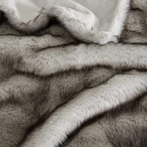 PURE ERA Faux Fur Throw Blanket Luxury Soft Warm Fluffy Thick Decorative Blanket for Couch Bed Sofa Armchair, Reversible to Plush Velvet (50"x60" White&Black)