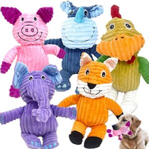 jalousie 5 pack tough plush animal dog toys assortment value bundle dog squeaky toys assortment puppy pet mutt dog toy dog squeak toy for medium large dogs