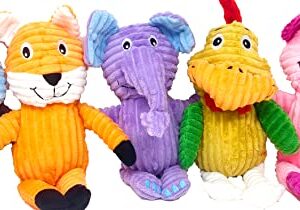 Jalousie 5 Pack Tough Plush Animal Dog Toys Assortment Value Bundle Dog Squeaky Toys Assortment Puppy Pet Mutt Dog Toy Dog Squeak Toy for Medium Large Dogs