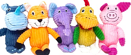 Jalousie 5 Pack Tough Plush Animal Dog Toys Assortment Value Bundle Dog Squeaky Toys Assortment Puppy Pet Mutt Dog Toy Dog Squeak Toy for Medium Large Dogs