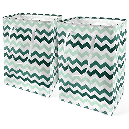 Nancyber 2 Pack Collapsible Laundry Basket, 75L Large Waterproof Laundry Hamper with Handles, Clothes Hampers for Laundry, Dorm, Toys Storage, Foldable Laundry Room Organization (Green Wavy)