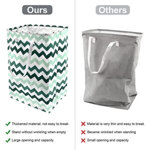 Nancyber 2 Pack Collapsible Laundry Basket, 75L Large Waterproof Laundry Hamper with Handles, Clothes Hampers for Laundry, Dorm, Toys Storage, Foldable Laundry Room Organization (Green Wavy)