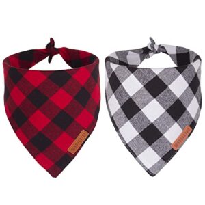 adoggygo christmas dog bandanas 2 pack, premium cotton fabric, multiple sizes offered, white red plaid bandanas for small dogs (small, red & white)