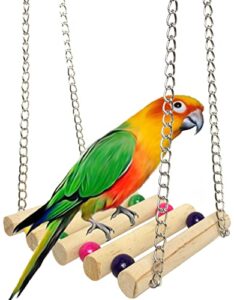 hyamass bird parrot toys swing hanging,bird cage accessories toy hammock for parakeets,cockatiels,lovebirds,conures,budgie,macaws,lovebirds,finches and other small pets（wood）