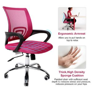 InfiniPower Task Ergonomic Mesh Computer Wheels and Arms and Lumbar Support Study Chair for Students Teens Men Women for Dorm Home Office, Pink