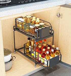 YEPLINS Under Sink Organizers and Storage, 2 Tier Bathroom Organizer Countertop,Bathroom Organizer Under Sink Drawers Slide Out Storage Shelf