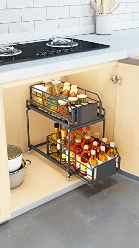 YEPLINS Under Sink Organizers and Storage, 2 Tier Bathroom Organizer Countertop,Bathroom Organizer Under Sink Drawers Slide Out Storage Shelf