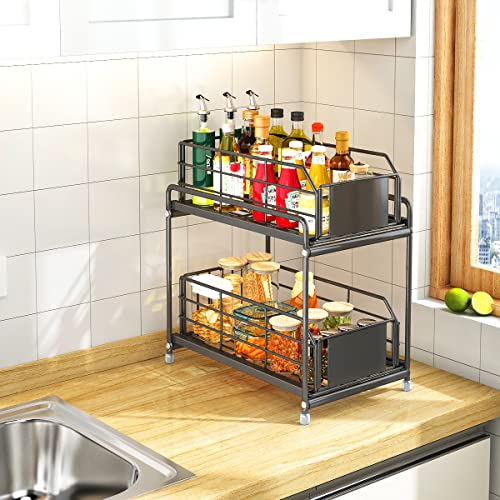 YEPLINS Under Sink Organizers and Storage, 2 Tier Bathroom Organizer Countertop,Bathroom Organizer Under Sink Drawers Slide Out Storage Shelf