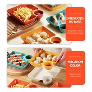 Luxshiny Food Trays 3PCS Dumpling Plates, Chip and Dip Set Sushi Plate Food Serving Plate with Sauce Divider for Home Kitchen Party Nacho Trays