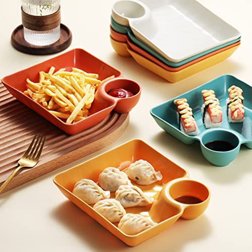 Luxshiny Food Trays 3PCS Dumpling Plates, Chip and Dip Set Sushi Plate Food Serving Plate with Sauce Divider for Home Kitchen Party Nacho Trays