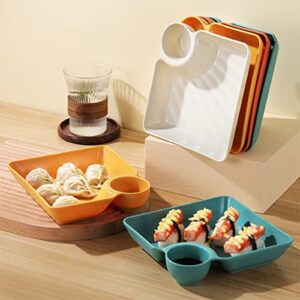 Luxshiny Food Trays 3PCS Dumpling Plates, Chip and Dip Set Sushi Plate Food Serving Plate with Sauce Divider for Home Kitchen Party Nacho Trays