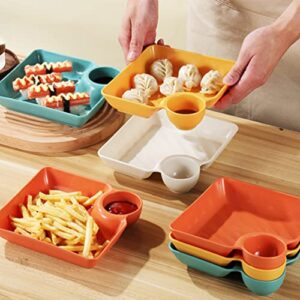 Luxshiny Food Trays 3PCS Dumpling Plates, Chip and Dip Set Sushi Plate Food Serving Plate with Sauce Divider for Home Kitchen Party Nacho Trays