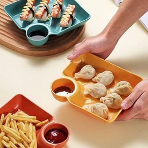 Luxshiny Food Trays 3PCS Dumpling Plates, Chip and Dip Set Sushi Plate Food Serving Plate with Sauce Divider for Home Kitchen Party Nacho Trays