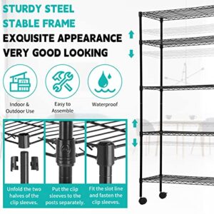 BLKMTY 5 Tier Wire Shelving Unit Height Adjustable Storage Shelves Compact Metal Shelves with Wheels for Pantry Garage Organizer Kitchen NSF Metal Storage Rack 30"x14"x60", Black