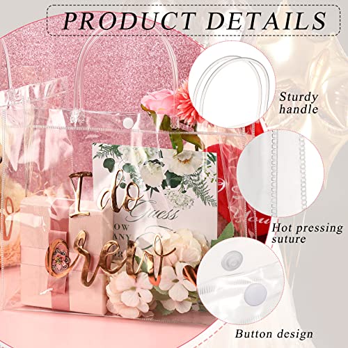 Sabary 12 Bridesmaid Gift bags I Do Crew Bachelorette Bags Plastic Clear Gift Bags with Handles for Wedding Party Favor Team Bride Shower Gift Bag (Crew, 11.8 x 9.8 x 3.9 Inch)