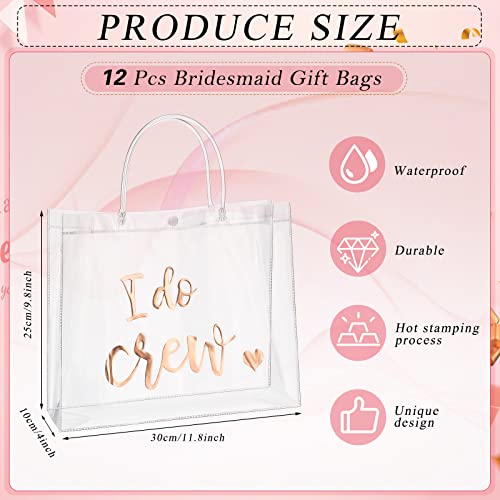 Sabary 12 Bridesmaid Gift bags I Do Crew Bachelorette Bags Plastic Clear Gift Bags with Handles for Wedding Party Favor Team Bride Shower Gift Bag (Crew, 11.8 x 9.8 x 3.9 Inch)