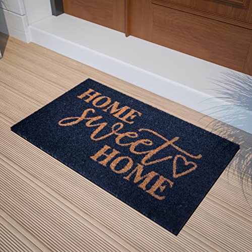 Flash Furniture Harbold Indoor/Outdoor Coir Doormat - Navy Background with Natural Home Sweet Home Message - 18" x 30" - Non-Slip Backing