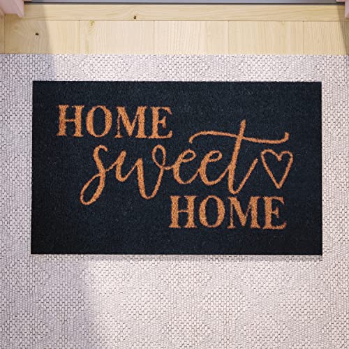 Flash Furniture Harbold Indoor/Outdoor Coir Doormat - Navy Background with Natural Home Sweet Home Message - 18" x 30" - Non-Slip Backing