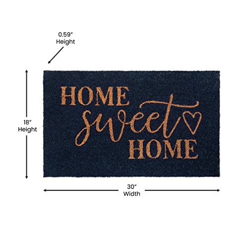 Flash Furniture Harbold Indoor/Outdoor Coir Doormat - Navy Background with Natural Home Sweet Home Message - 18" x 30" - Non-Slip Backing